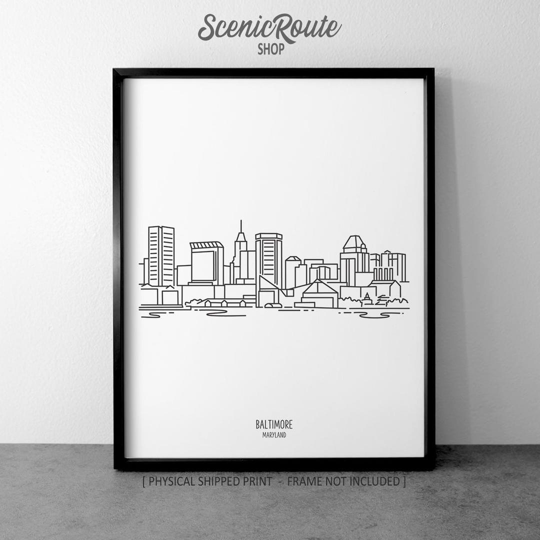 Baltimore Skyline Drawing Art Print: Maryland Minimalist Line Art ...