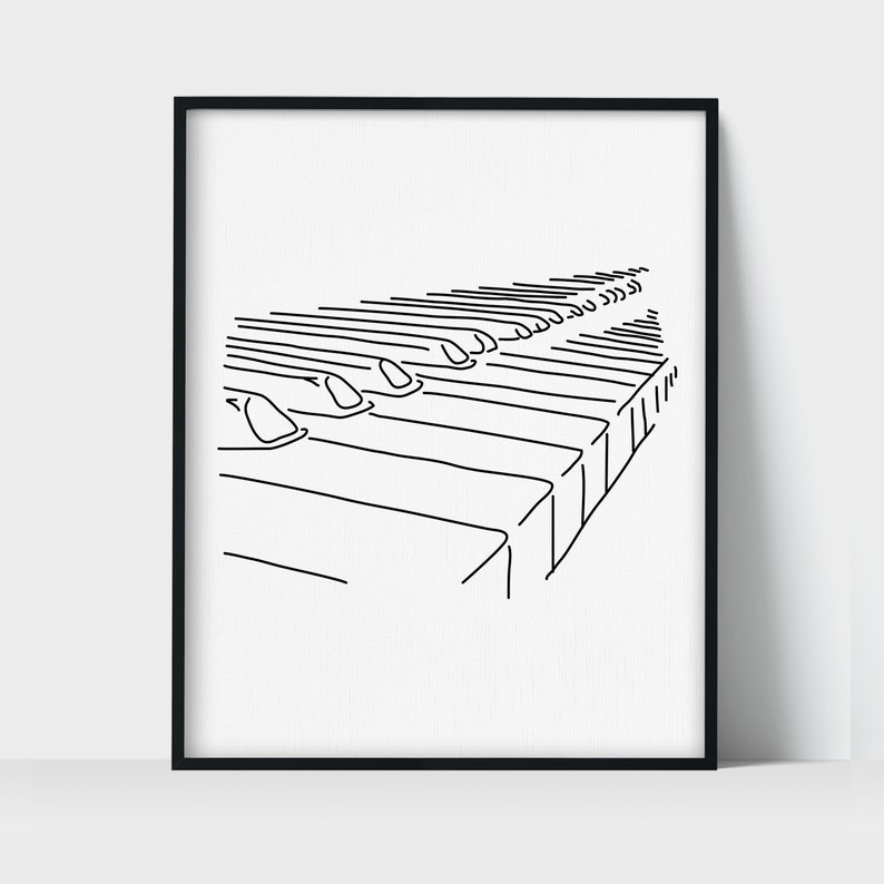Piano Keys Instrument Music Line Art Drawing Unframed Print | Etsy