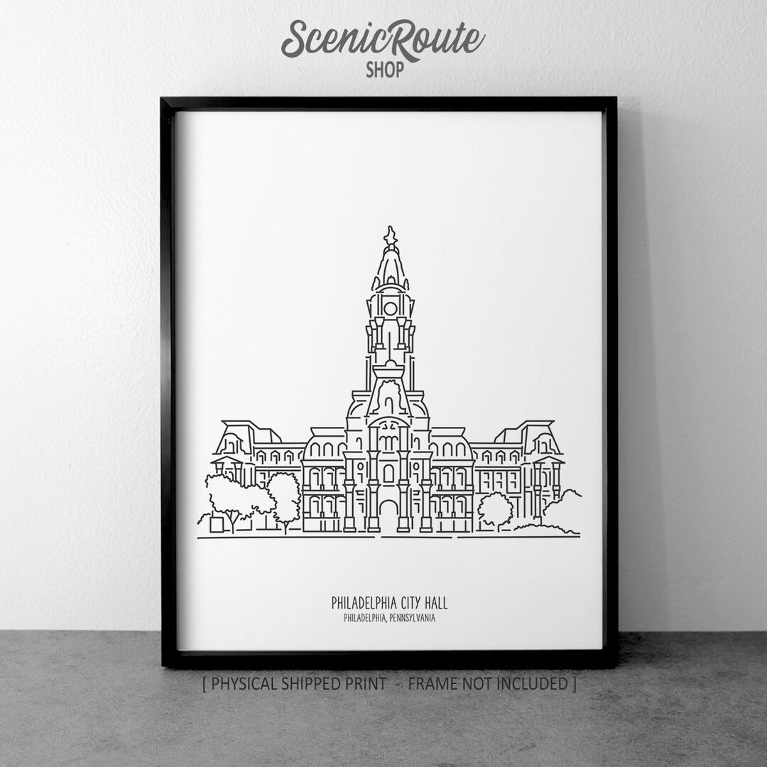 Philadelphia City Hall Drawing Art Print: Minimalist Line Art, Modern ...