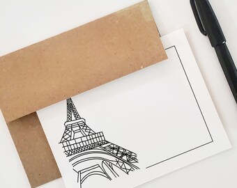 Eiffel Tower Note Cards Set of 10 in White or Light Ivory With Matching ...
