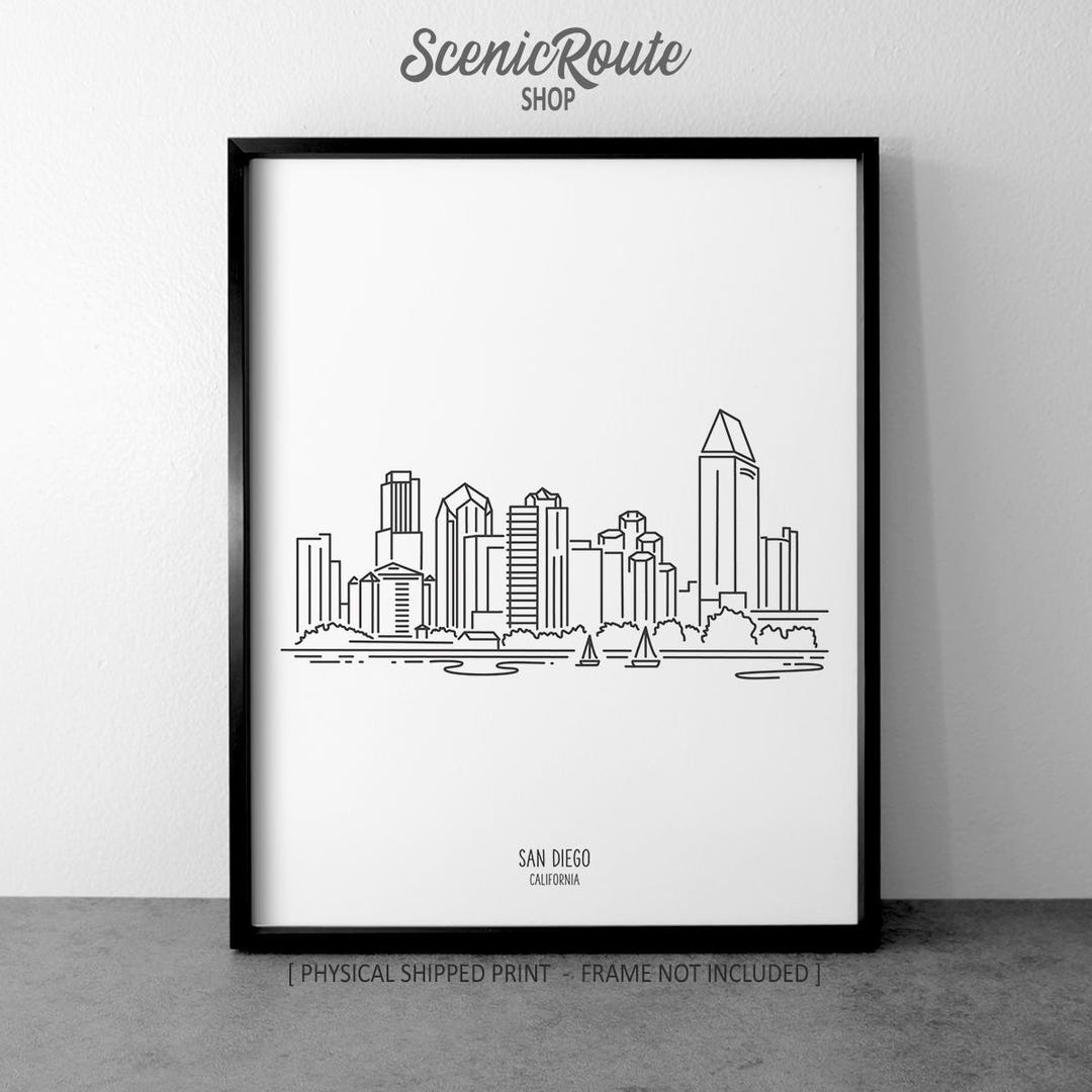 San Diego Skyline Drawing Art Print: California Minimalist Line Art ...