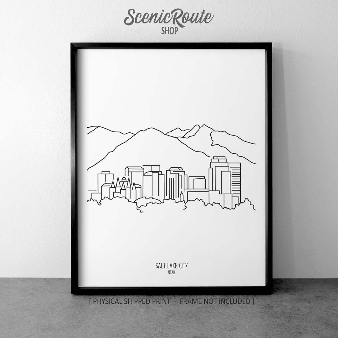 Salt Lake City Skyline Drawing Art Print: Utah Minimalist Line Art ...