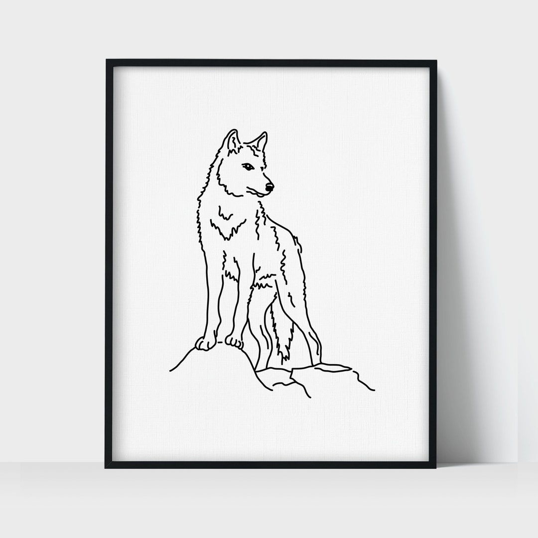 Wildlife Wolf Animal Line Art Drawing Unframed Print - Etsy