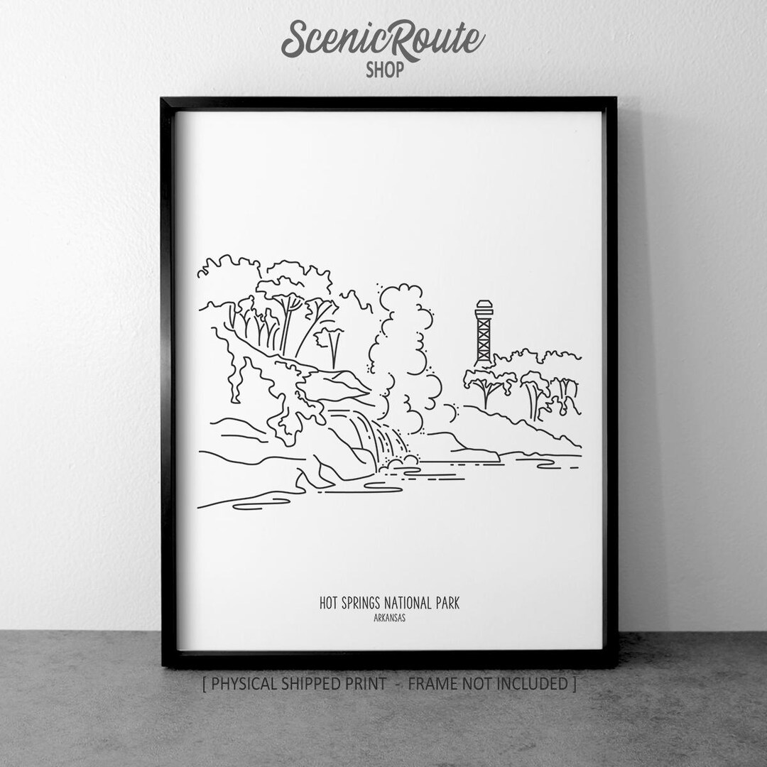 Hot Springs National Park Drawing Art Print: Arkansas Minimalist Line ...