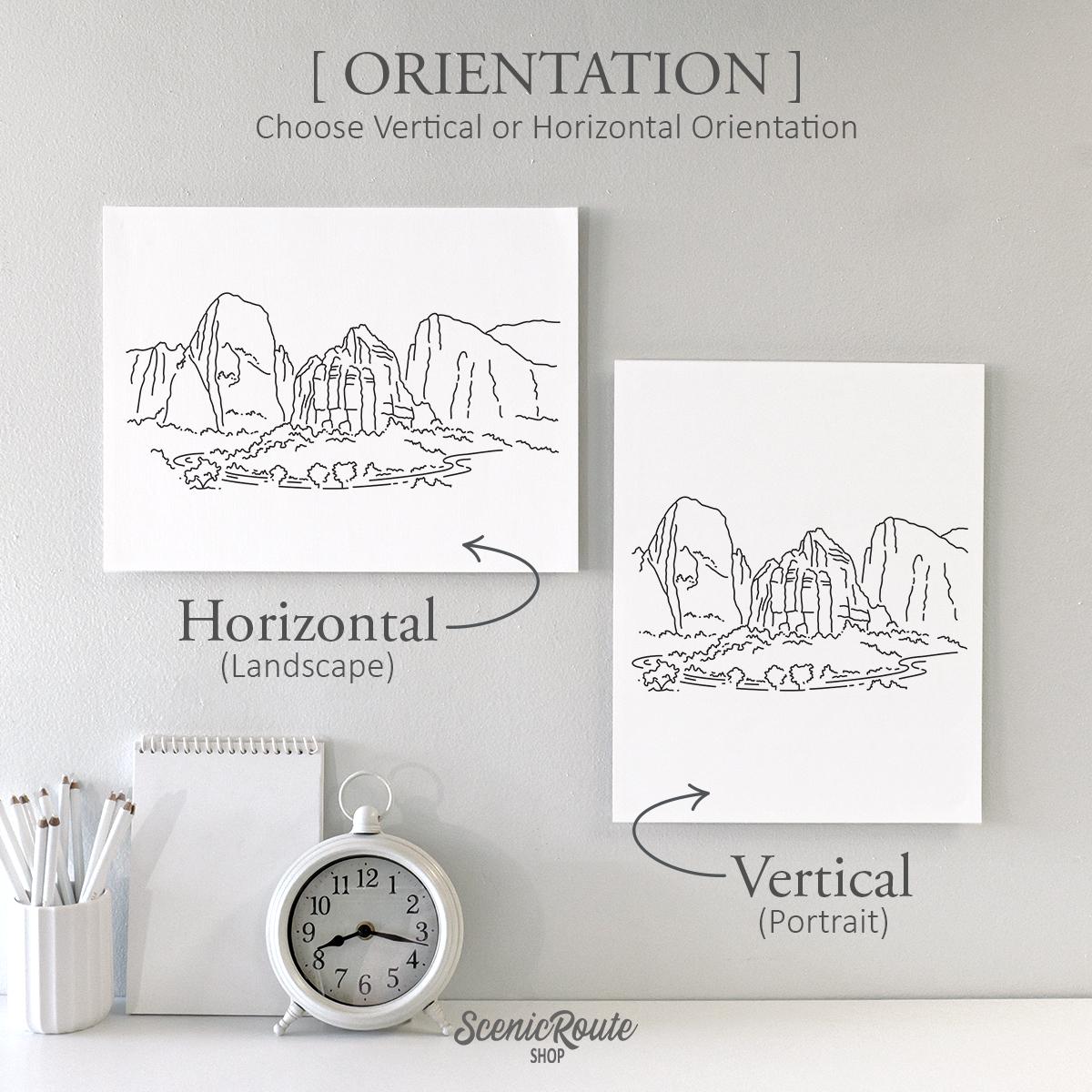 Zion National Park Drawing Art Print: Utah Minimalist Line Art, Modern ...