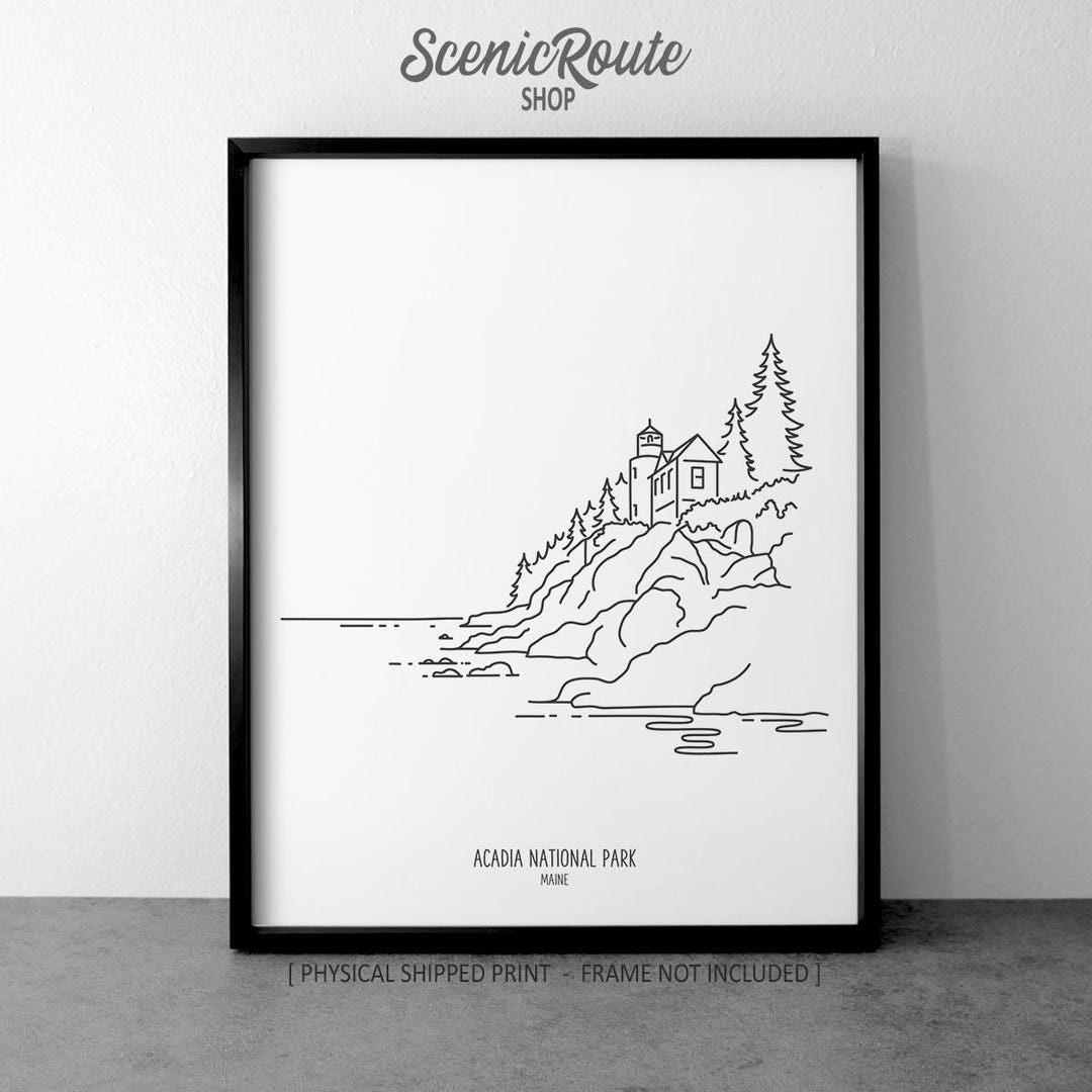 Acadia National Park Drawing Art Print: Maine Minimalist Line Art ...