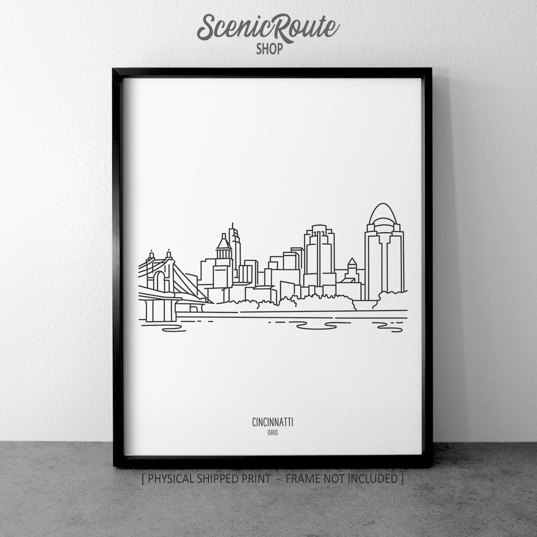 Cincinnati Skyline Drawing Art Print: Ohio Minimalist Line Art, Modern ...