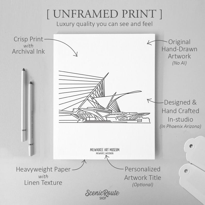 Milwaukee Art Museum Drawing Artwork Print: Minnesota Minimalist Line ...
