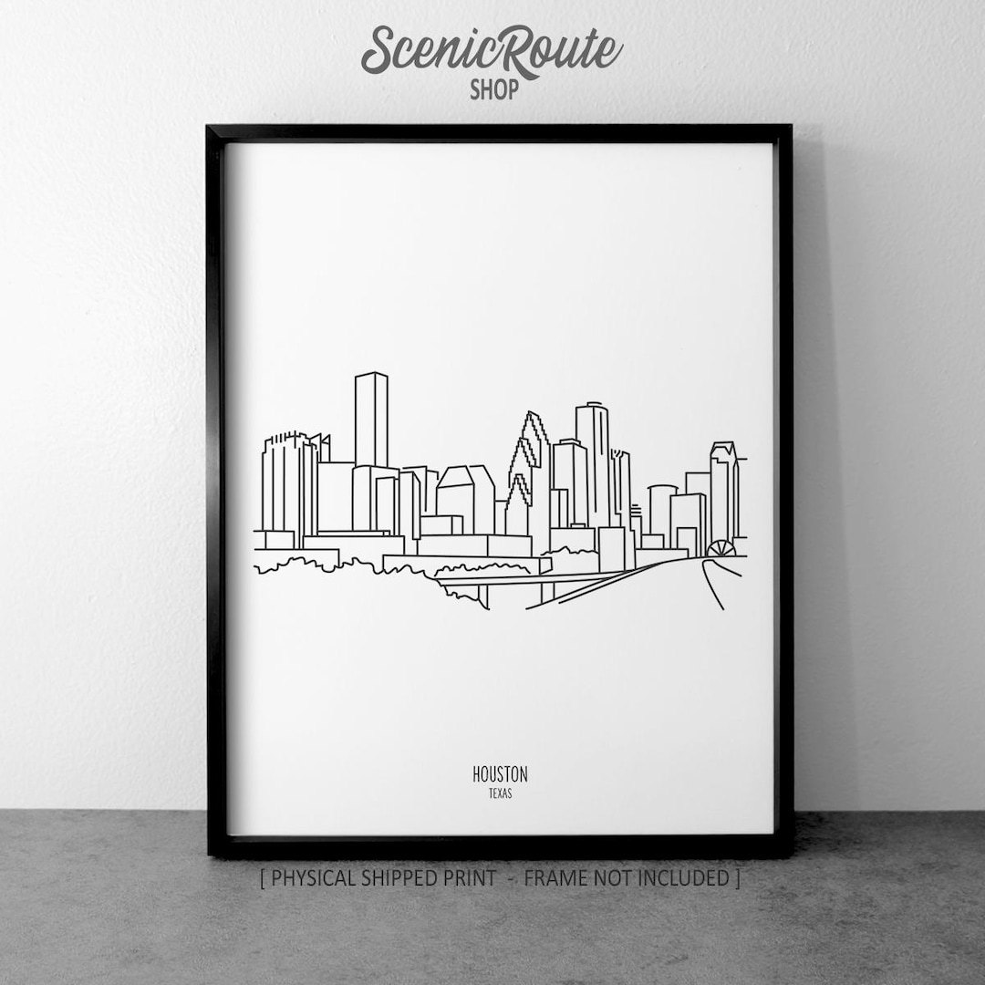 Houston Skyline Drawing Art Print: Texas Minimalist Line Art, Modern ...