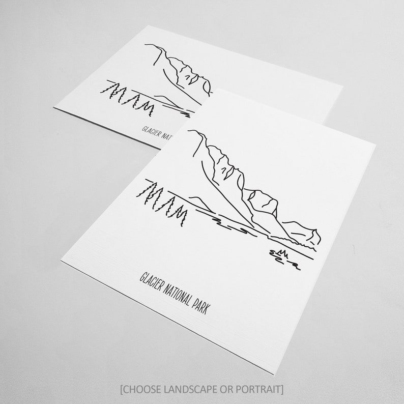 Glacier National Park Line Art Drawing Unframed Print | Etsy