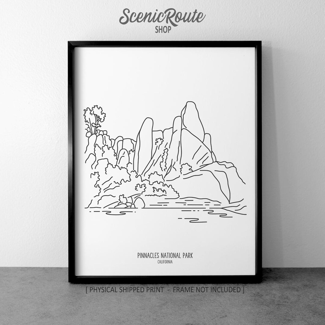 Pinnacles National Park Drawing Art Print: California Minimalist Line ...
