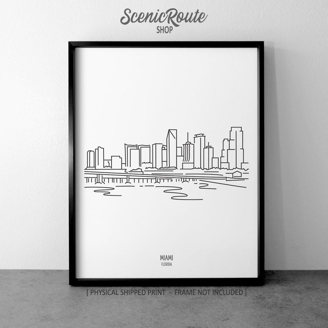 Miami Skyline Drawing Art Print: Florida Minimalist Line Art, Modern ...