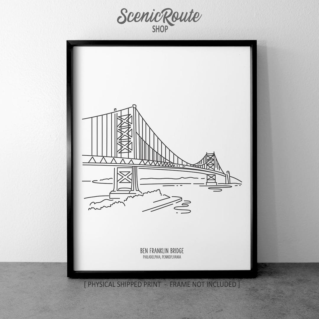 Philadelphia Benjamin Franklin Bridge Drawing Art Print: Minimalist ...