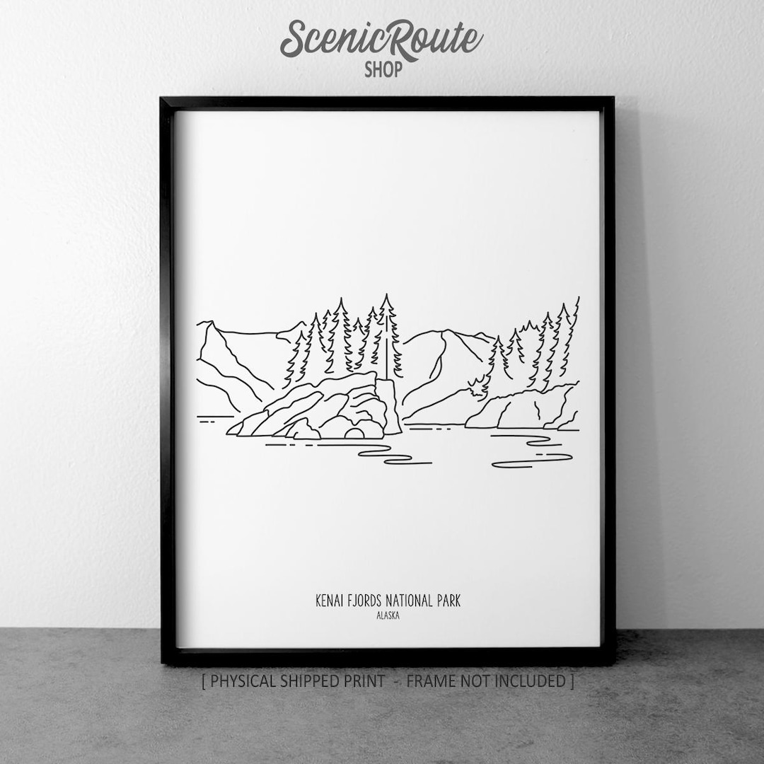 Kenai Fjords National Park Drawing Art Print: Alaska Minimalist Line ...