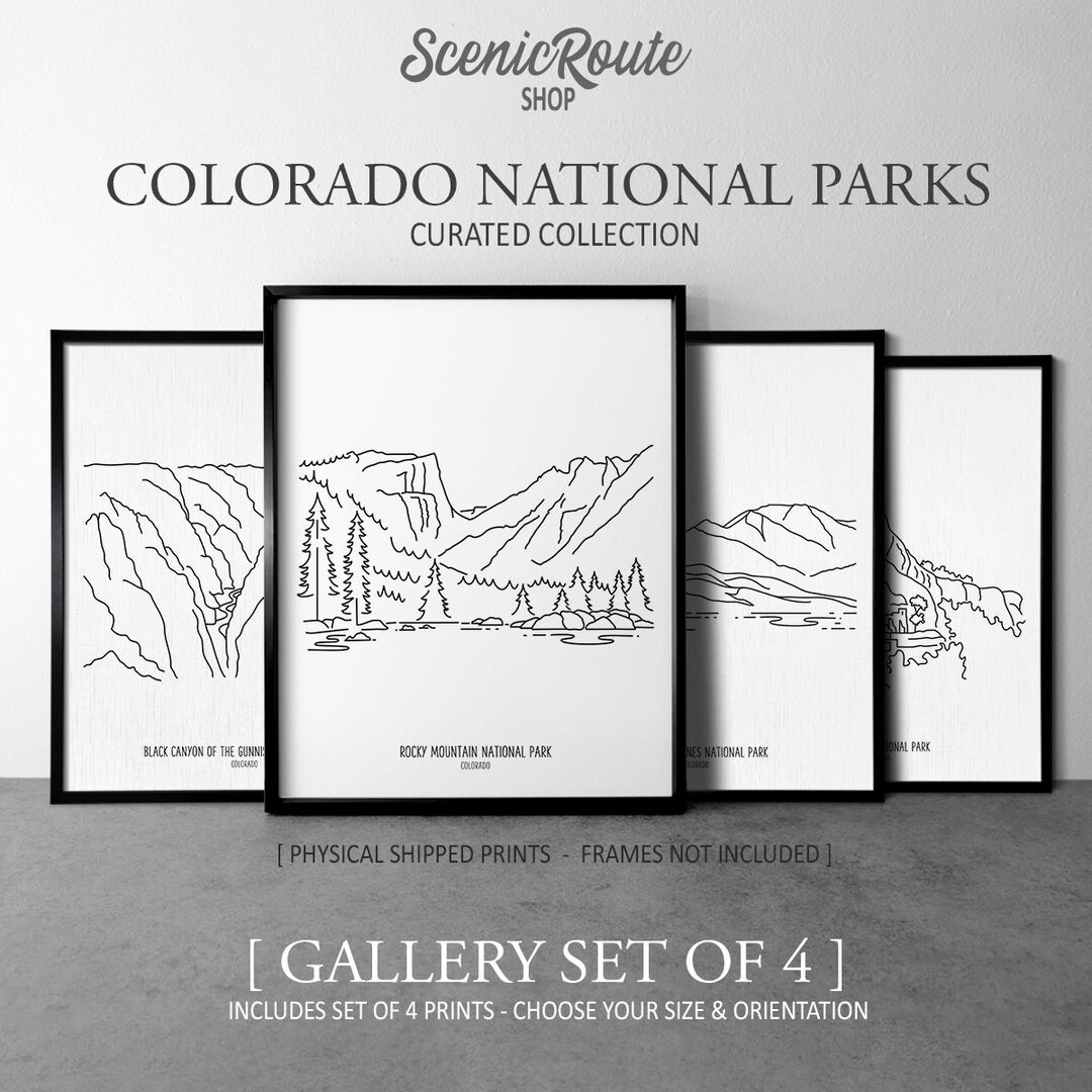 Colorado National Parks Line Art Print Set: Rocky Mountain, Mesa Verde ...