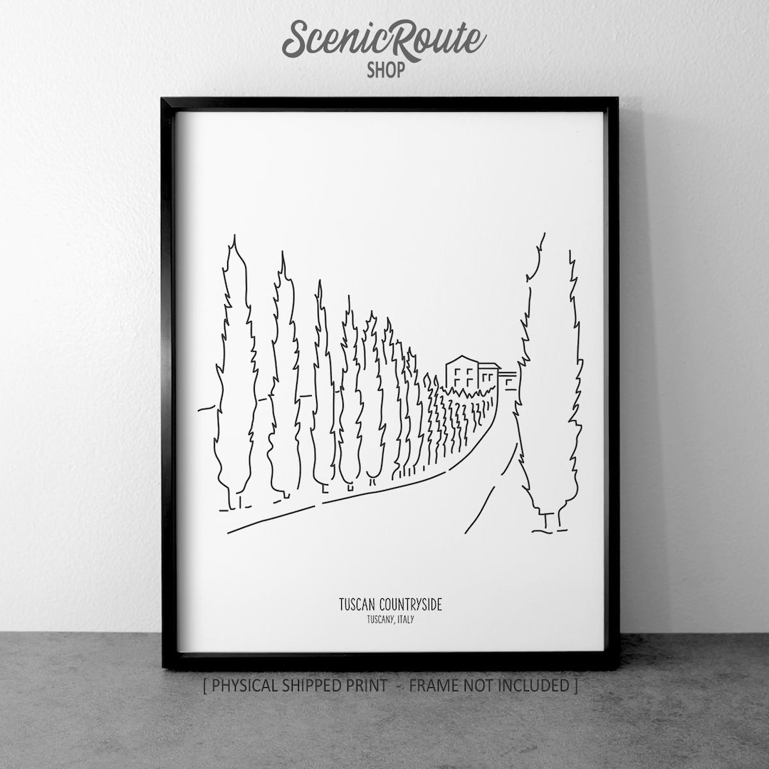 Tuscany Tree Lined Drive Drawing Art Print: Italy Minimalist Line Art ...