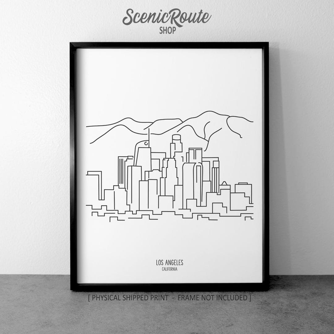 Los Angeles Skyline Drawing Art Print: California Minimalist Line Art ...