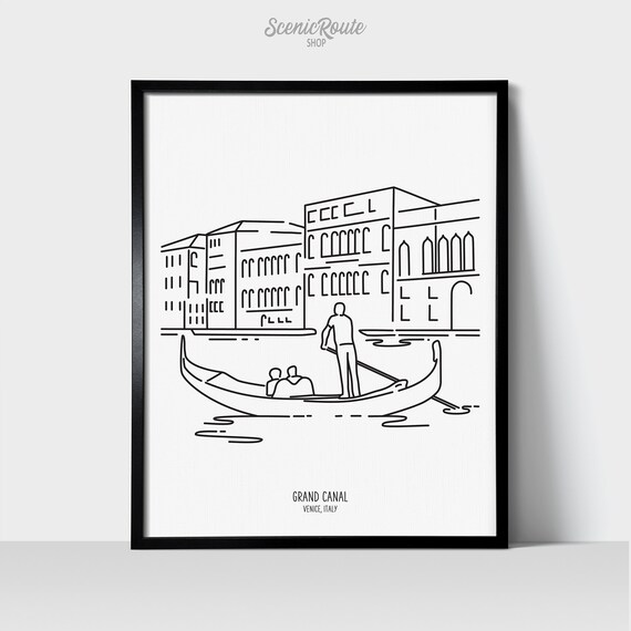 Venice Canal Line Drawing Venice Skyline With Gondola Hand Drawn