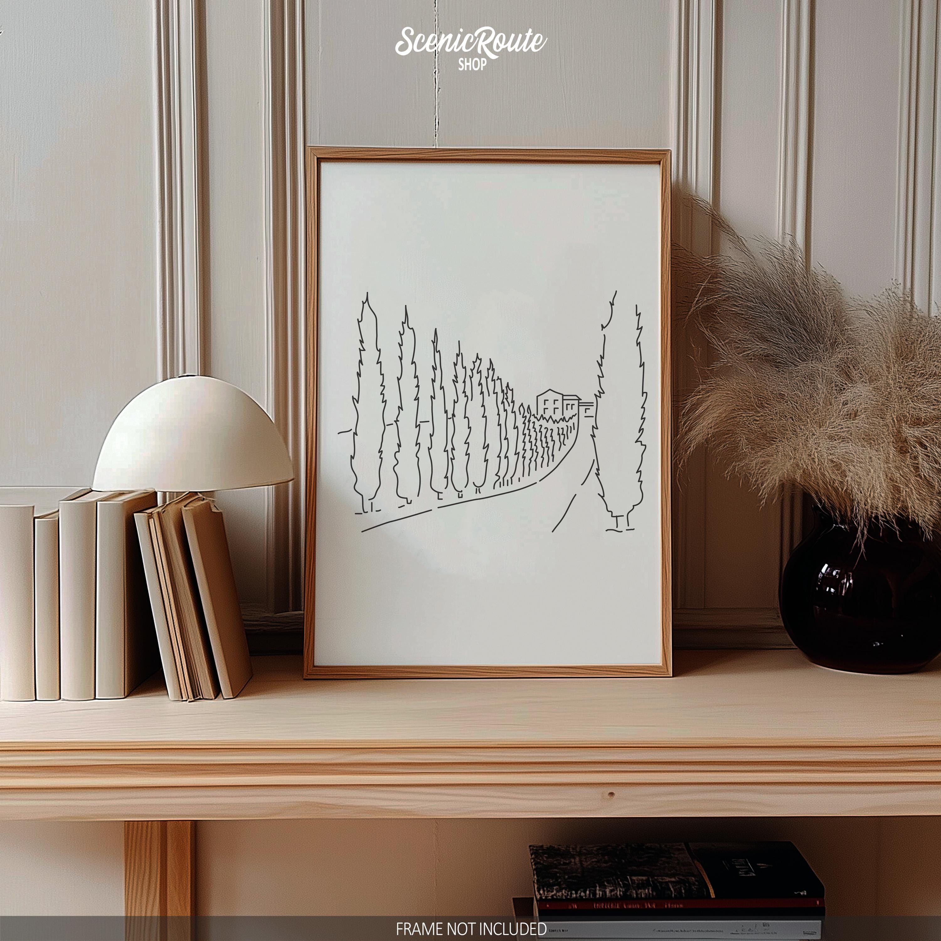 Tuscany Tree Lined Drive Drawing Art Print: Italy Minimalist Line Art ...