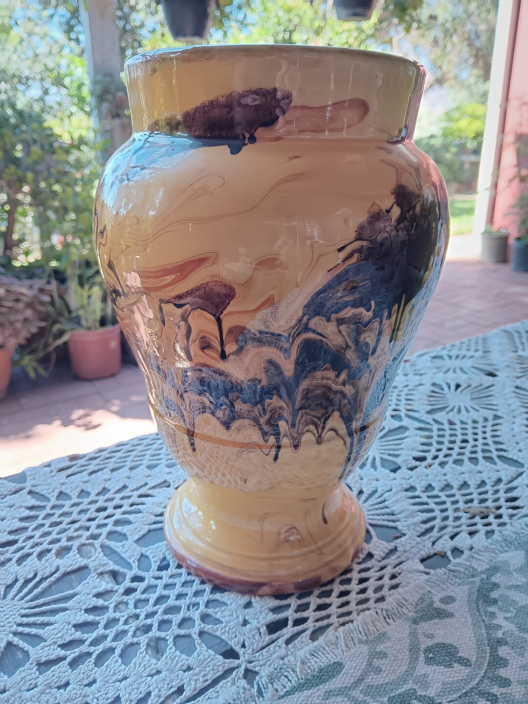 Vintage Made in Italy Large Mocha Drip Ware Hand Made Vase Urn Brown ...