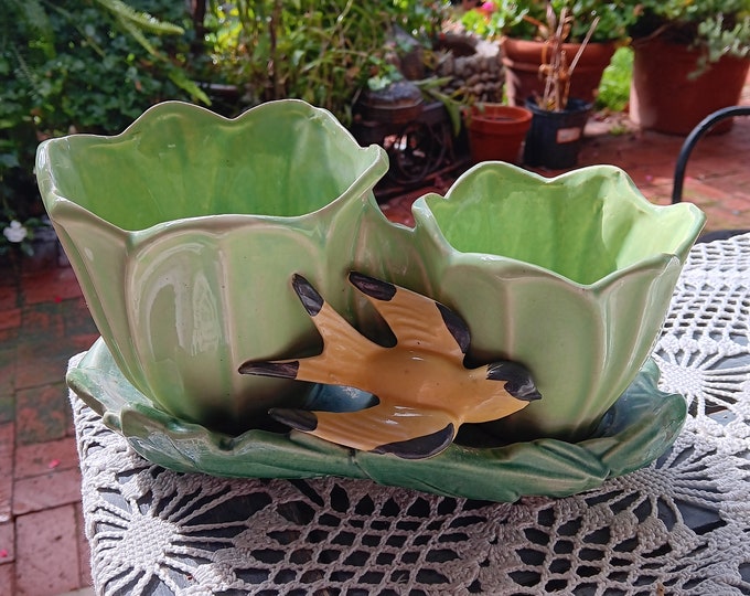 Vintage Mccoy Pottery Double Planter With Bird and Attached Tray Green ...