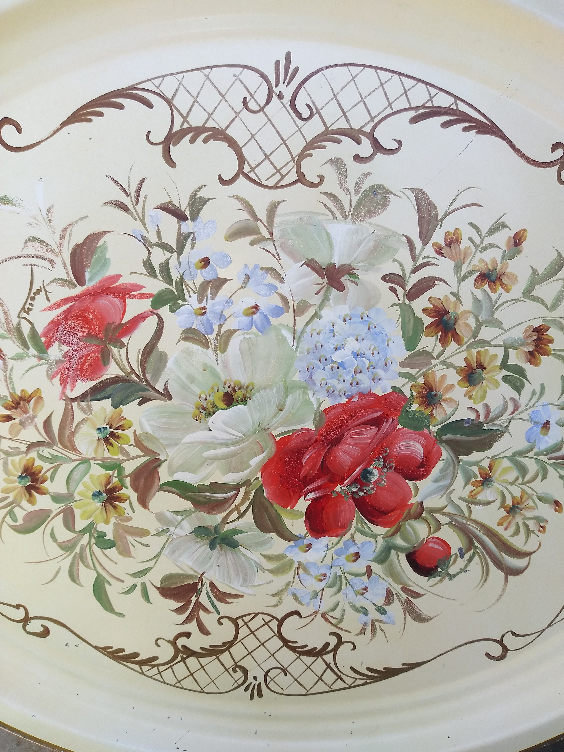 Vintage large tole painted tole painting role tray floral tray | Etsy