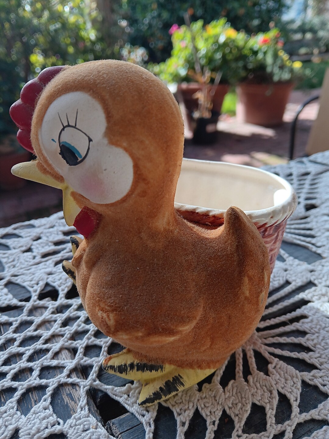 Vintage Ceramic Easter Chick With Basket Flocked Chick With Basket ...
