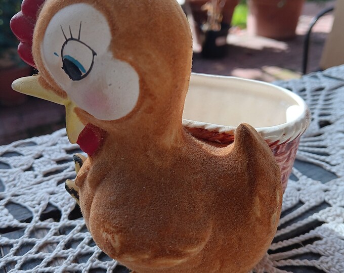Vintage Ceramic Easter Chick With Basket Flocked Chick With Basket ...