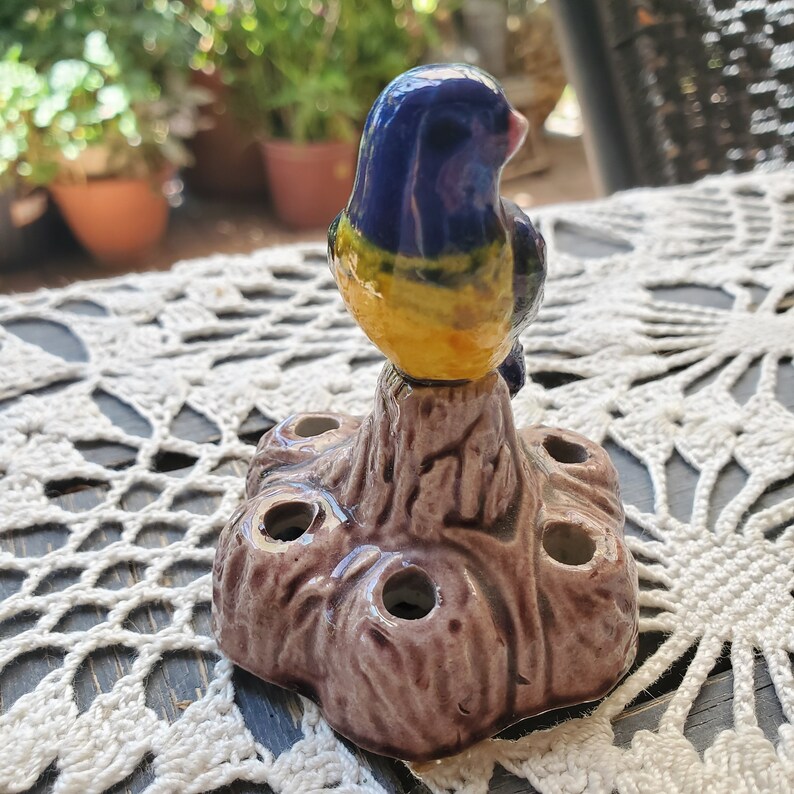 Vintage Blue Bird Flower Frog Ceramic Flower Arranger Hand - Etsy