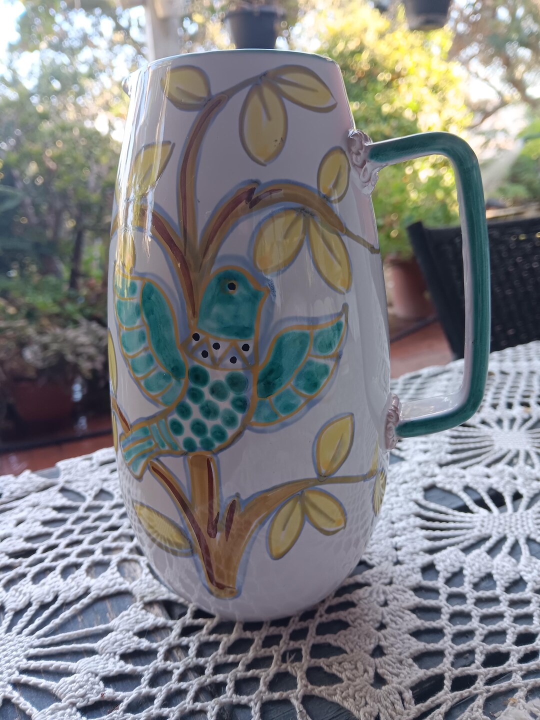 Vintage Made in Italy Dove of Peace Pottery Pitcher Teal and Yellow ...