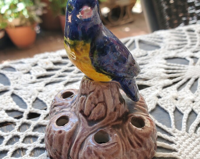 Vintage Blue Bird Flower Frog Ceramic Flower Arranger Hand Painted ...