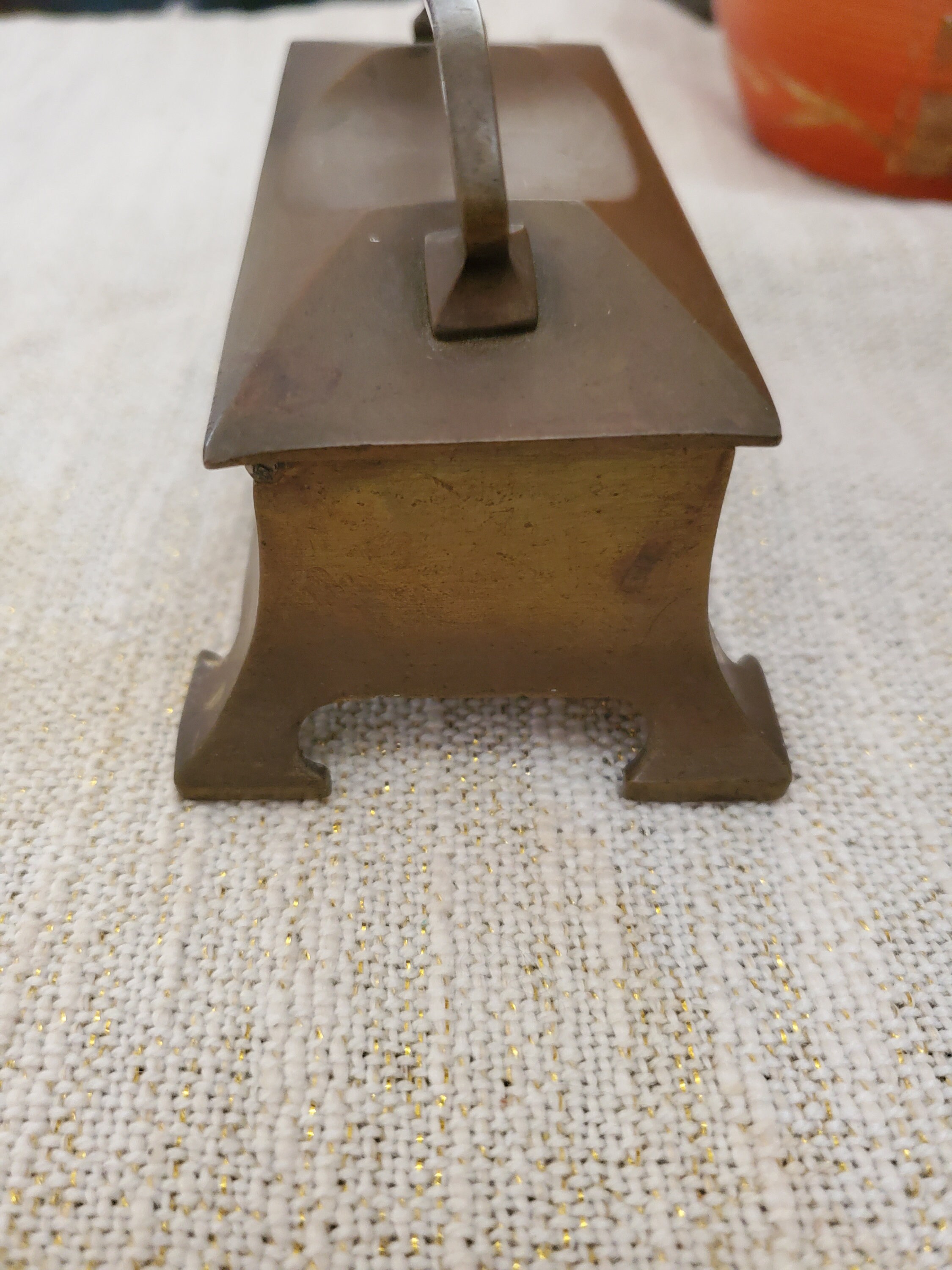 Vintage Art Nouveau Style Brass Lidded Stamp Box Slots for Three Types ...