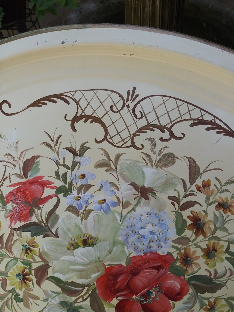 Vintage Large Tole Painted Tole Painting Role Tray Floral Tray - Etsy