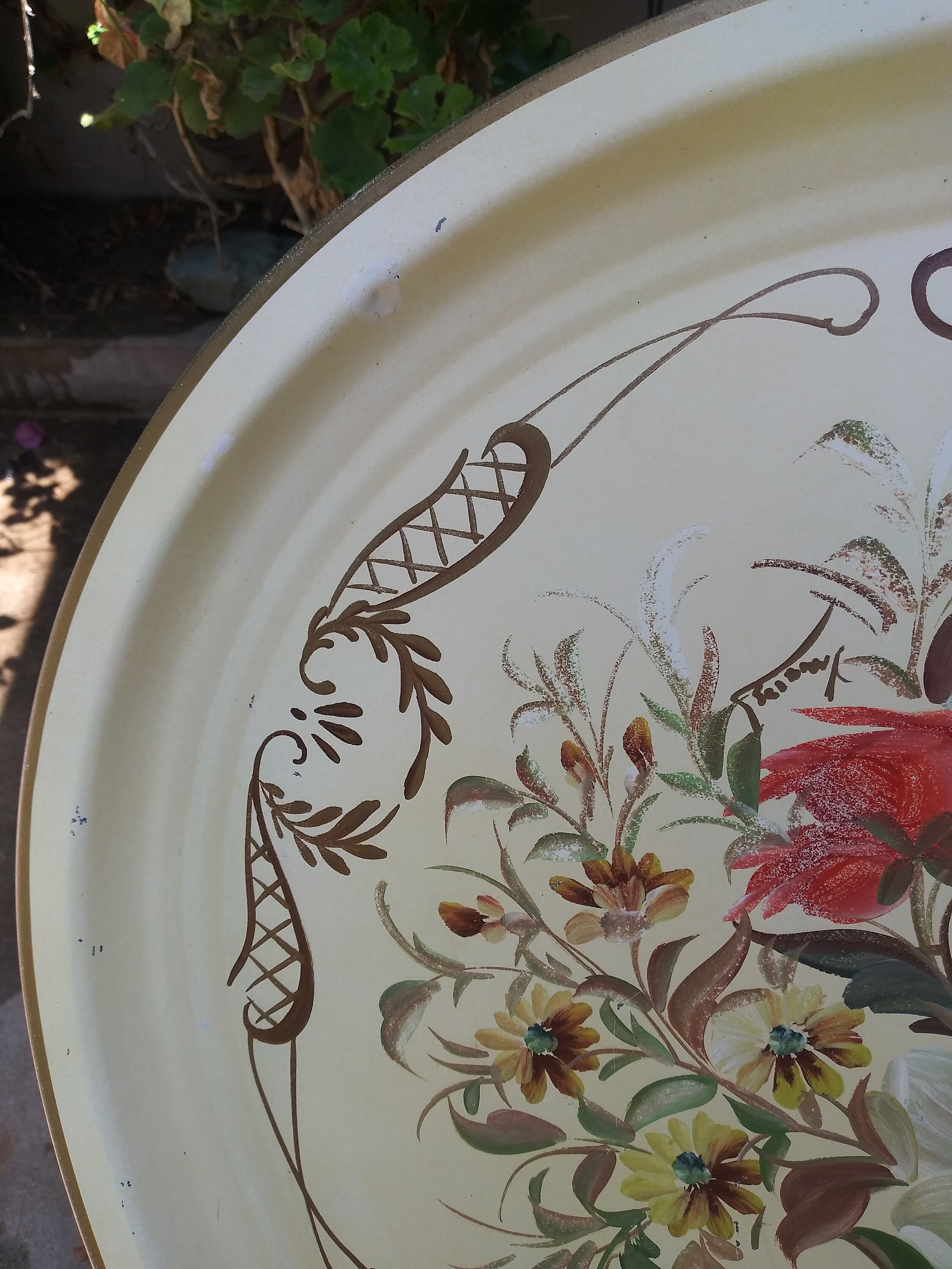 Vintage large tole painted tole painting role tray floral tray | Etsy