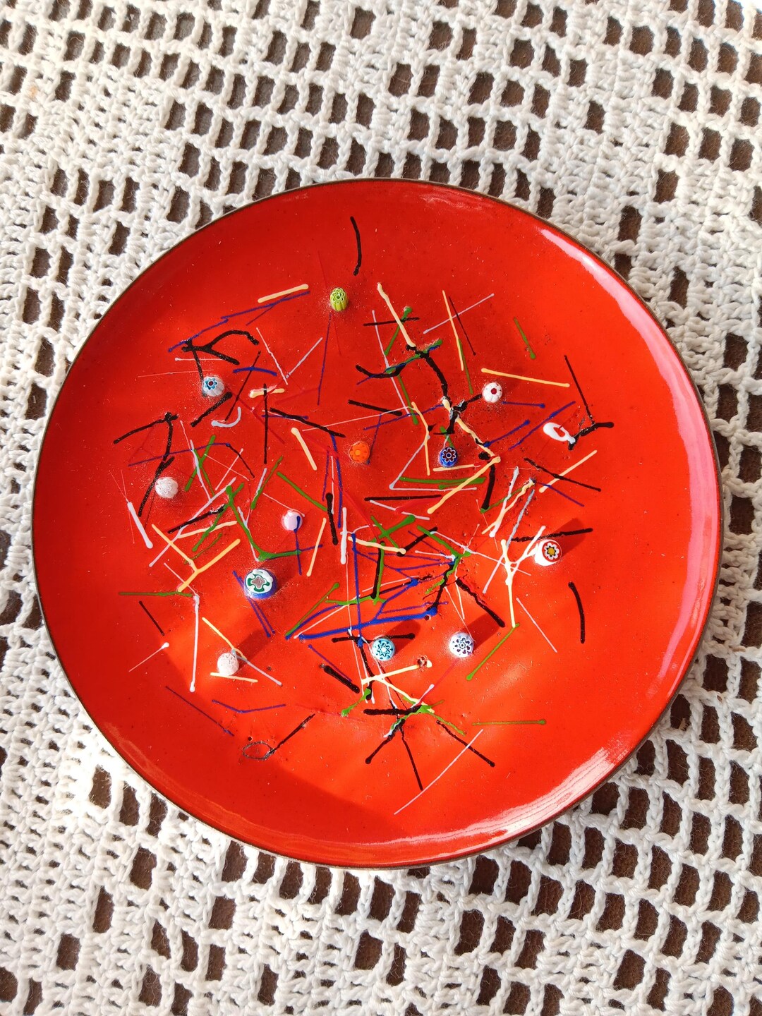 Vintage Enamel Plate, Millefiori Canes, Mid Century Modern Decor - Etsy