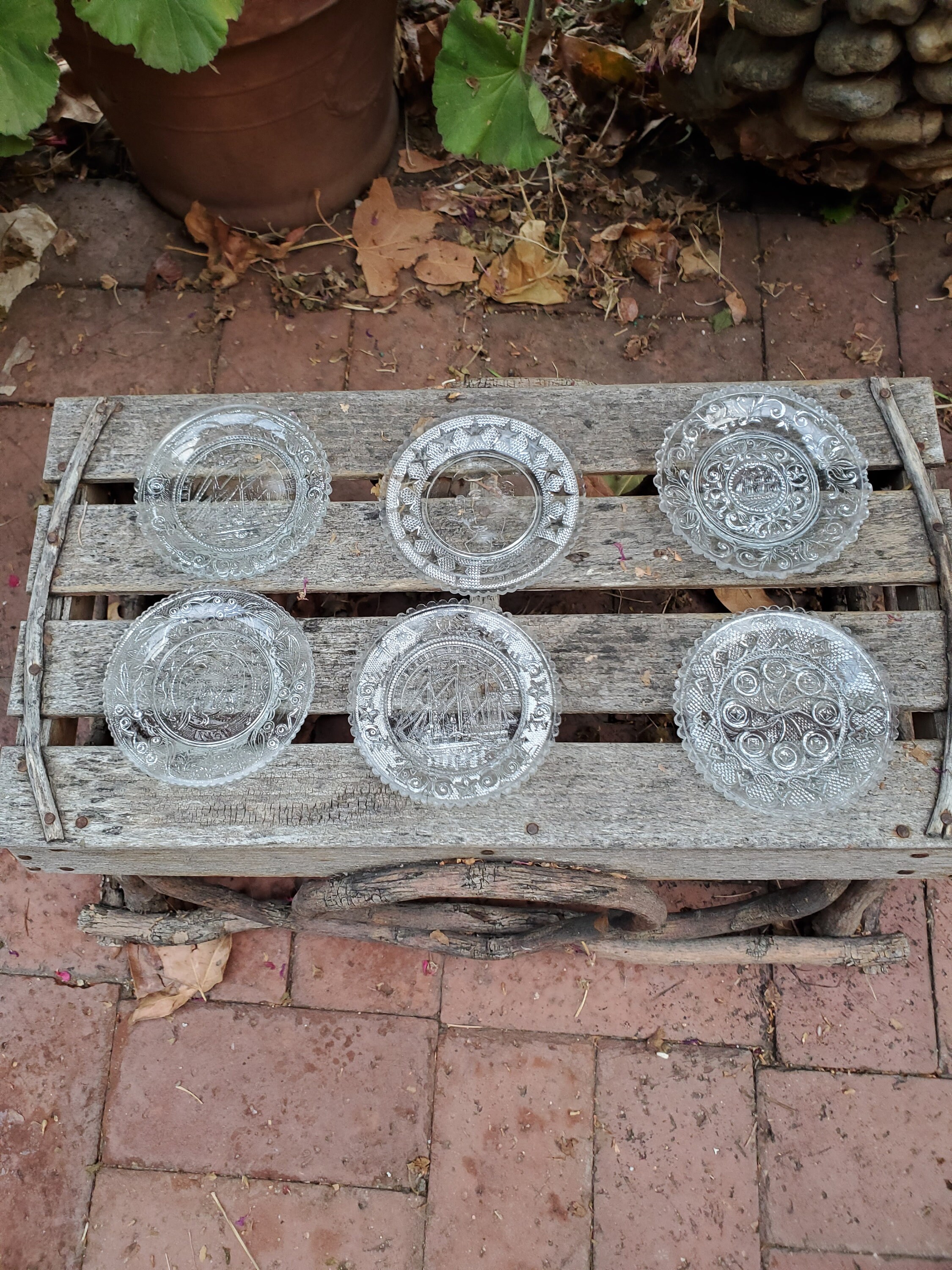 Vintage Set of Six Clear Pressed Pattern Glass Cup Plates George ...