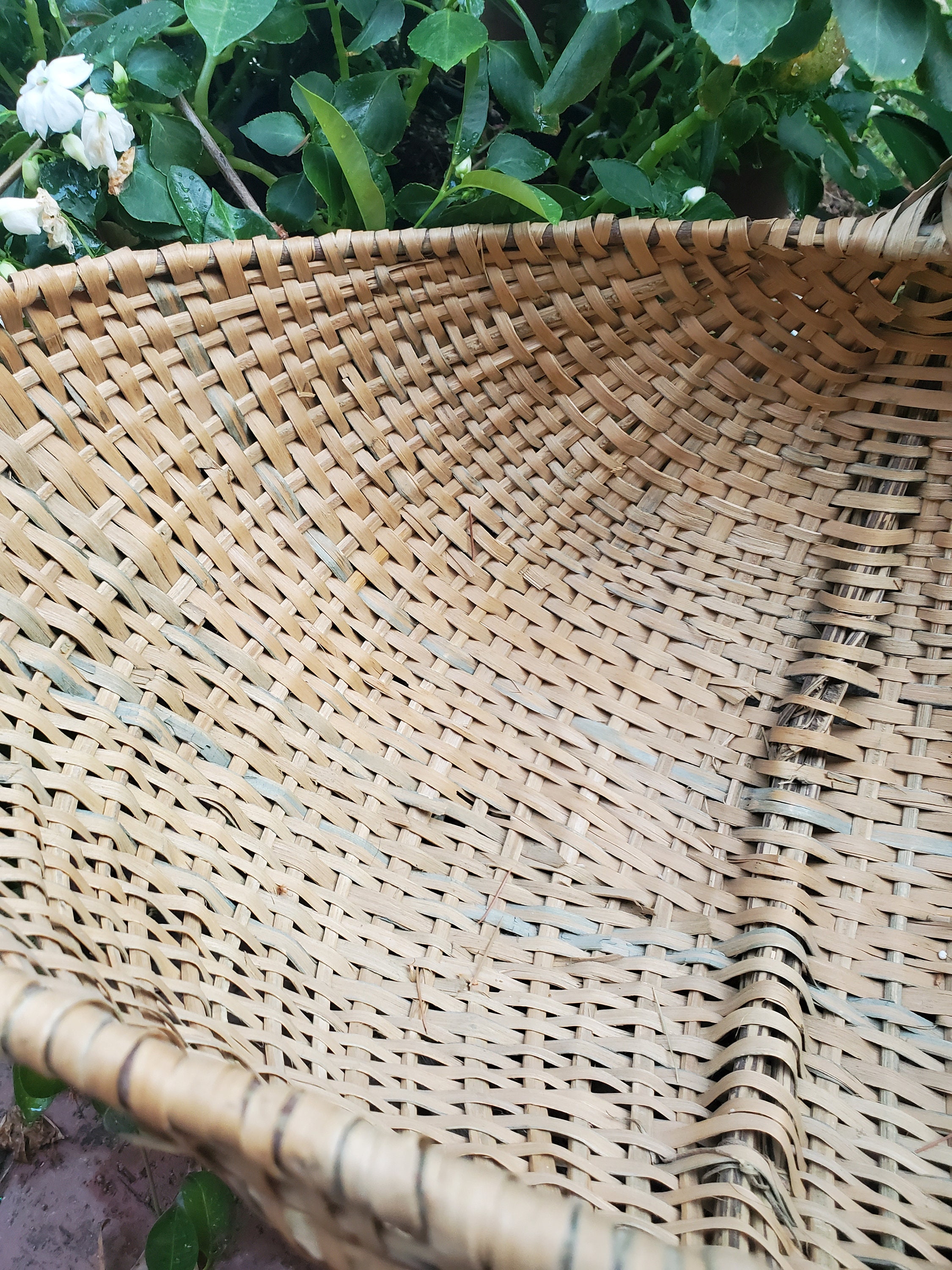 Vintage Very Large Hand Woven Splint Gathering Basket With Twig Bundle ...