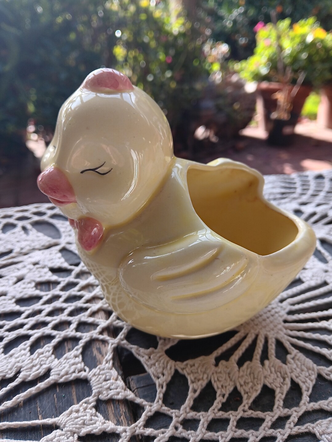 Vintage Ceramic Soft Yellow Easter Chick Planter With Bow at Neck ...
