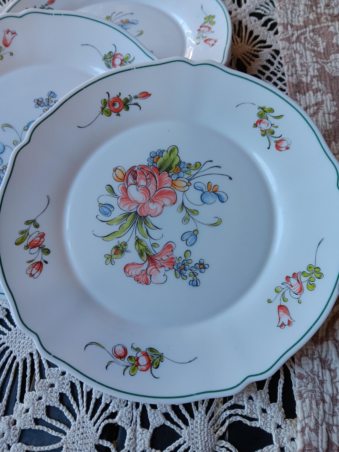 Vintage Set of 6 Arcopal France Provincial Milk Glass Glass Dinner ...
