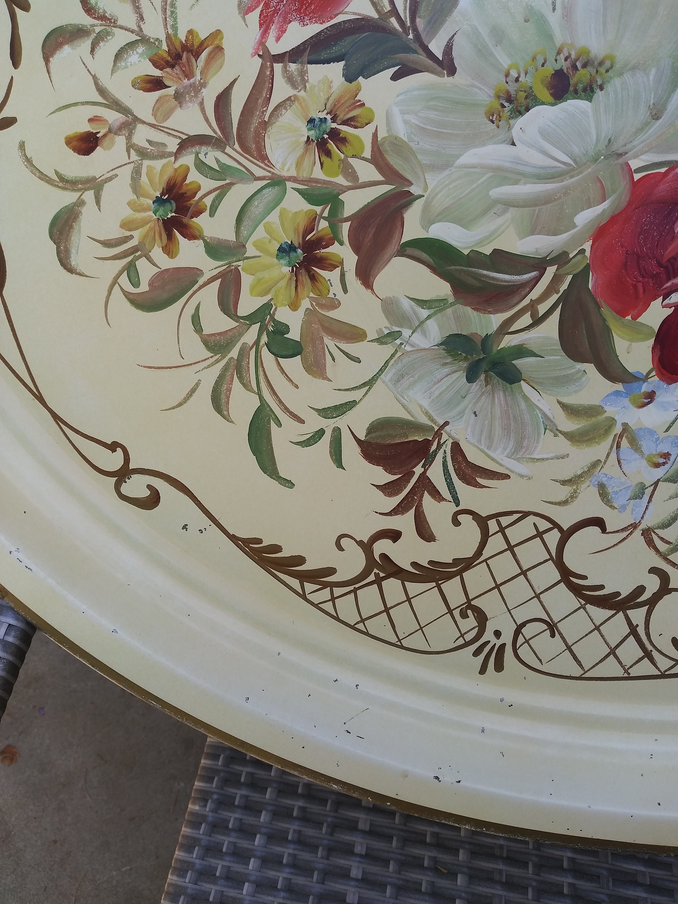 Vintage large tole painted tole painting role tray floral tray | Etsy