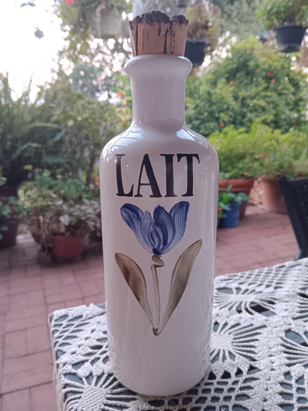 Vintage Ceramic Hand Painted French Lait Milk Bottle With Cork Stopper ...