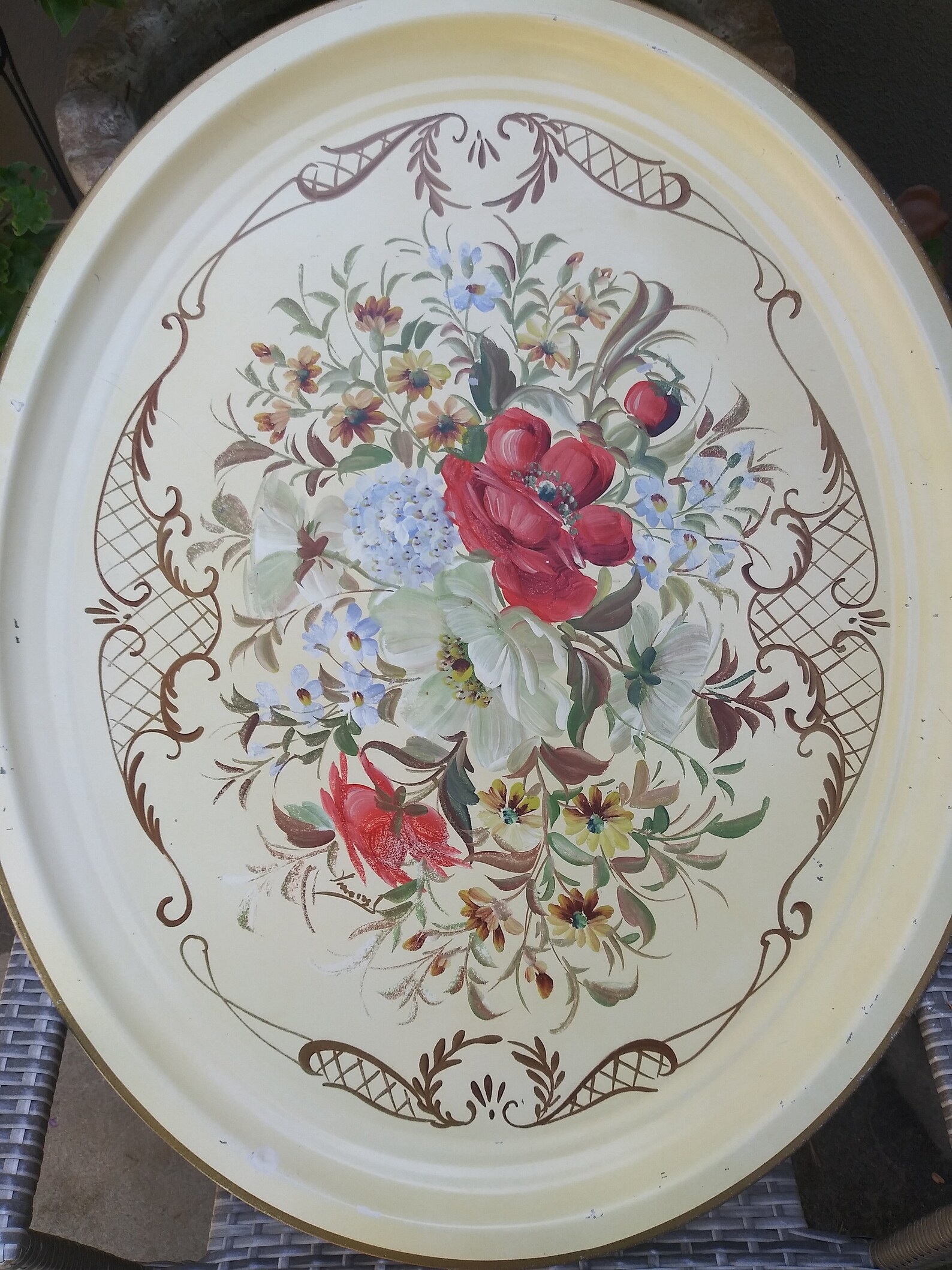 Vintage large tole painted tole painting role tray floral tray | Etsy