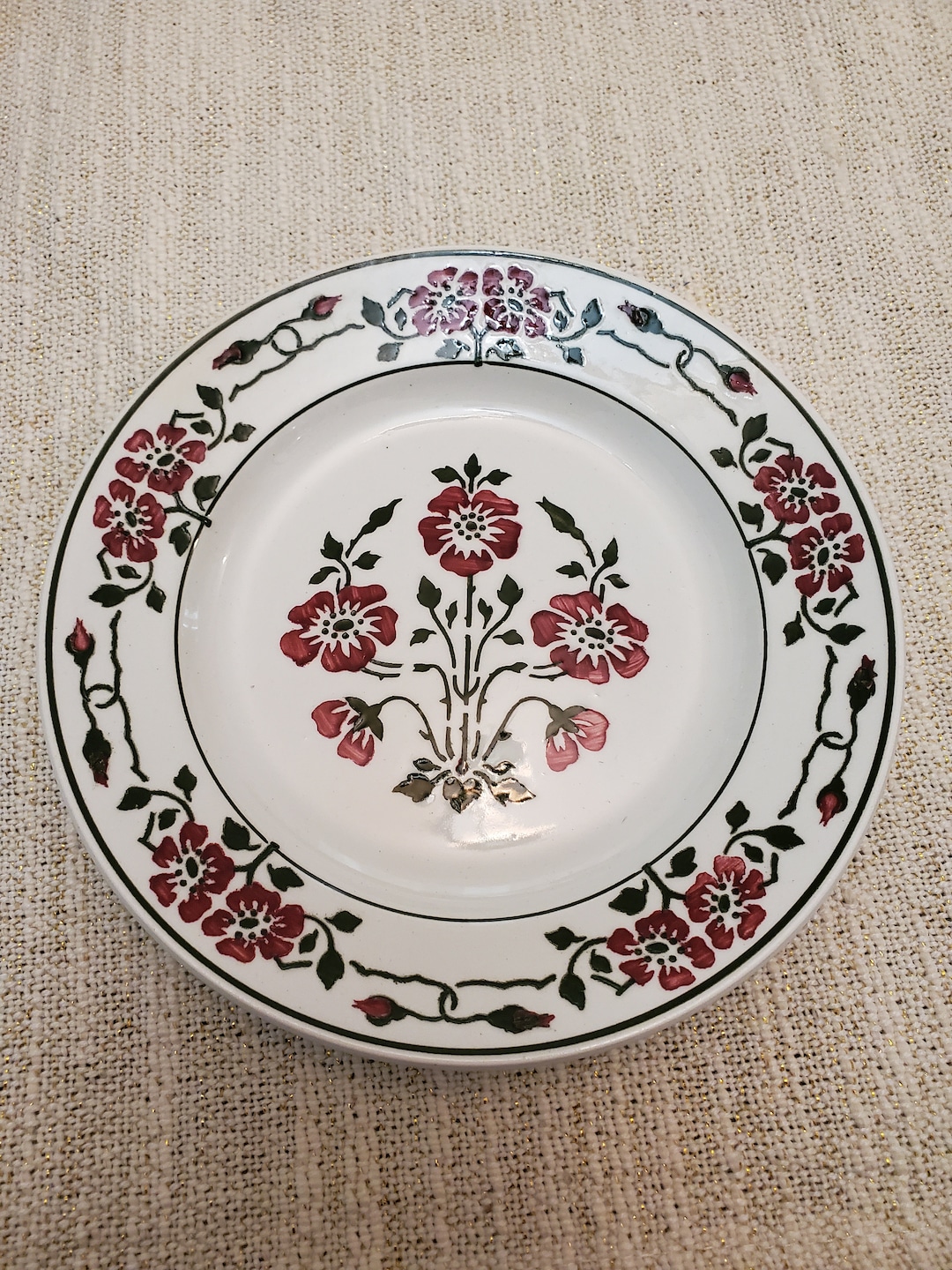 Vintage Flower Dish Pi K and Green Stencil Floral Design - Etsy
