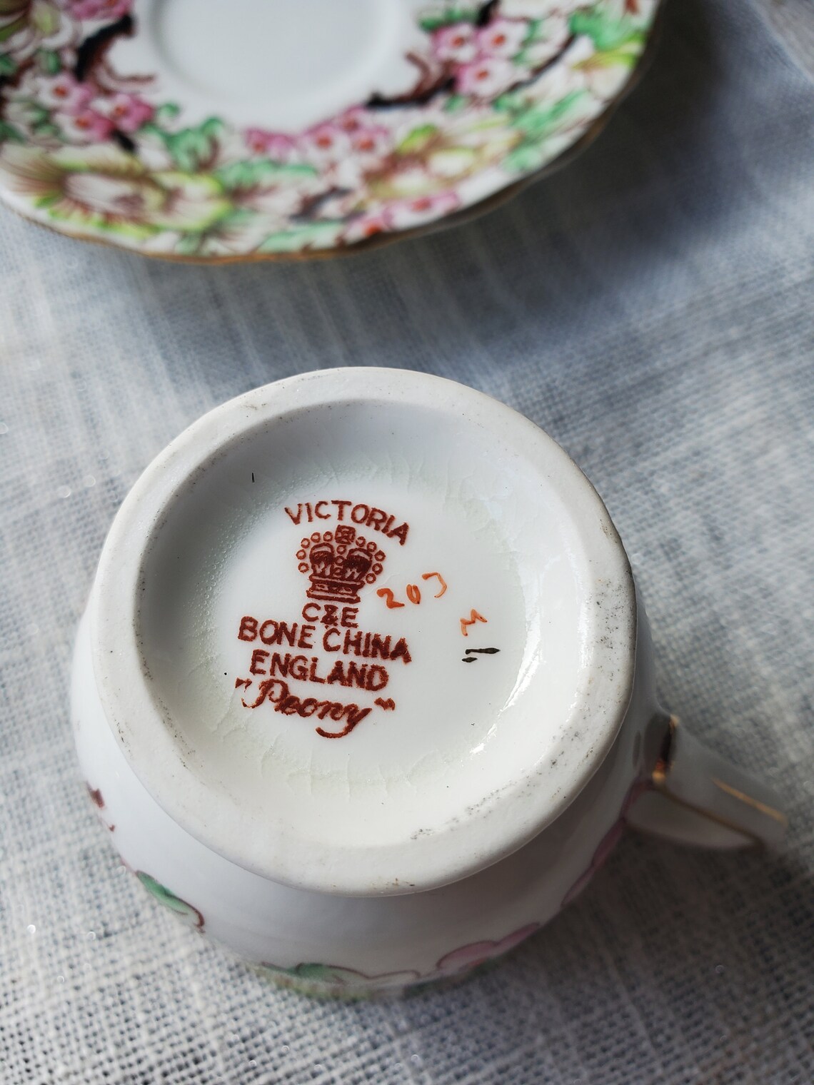 Vintage Victoria Bone China Demitasse Cup and Saucer, Peonies Pattern ...