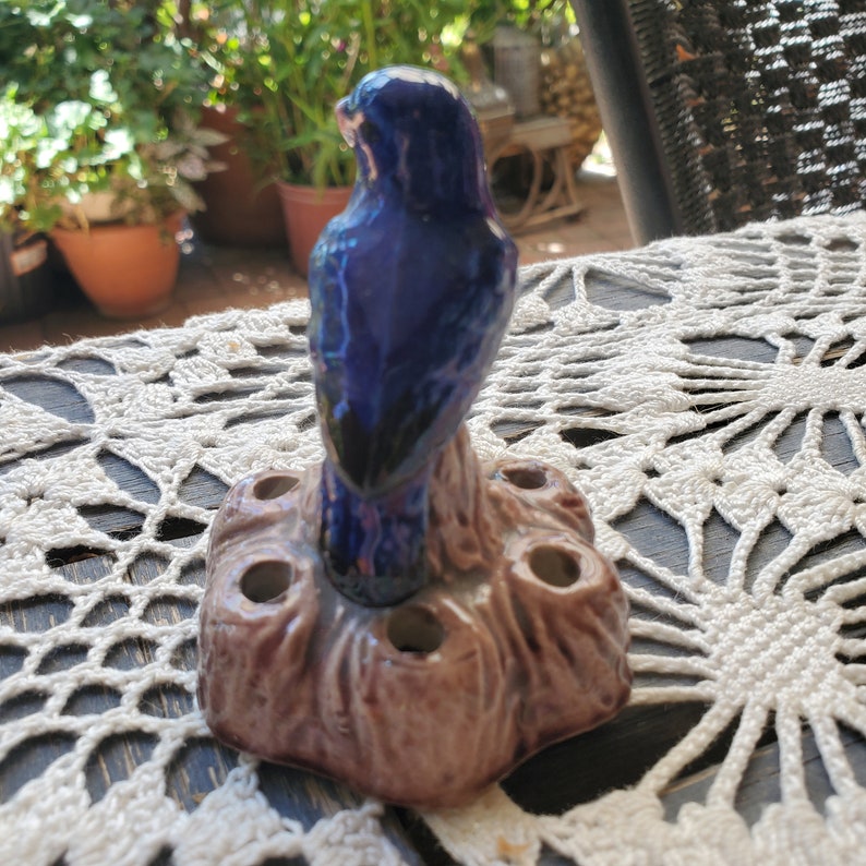Vintage Blue Bird Flower Frog Ceramic Flower Arranger Hand - Etsy
