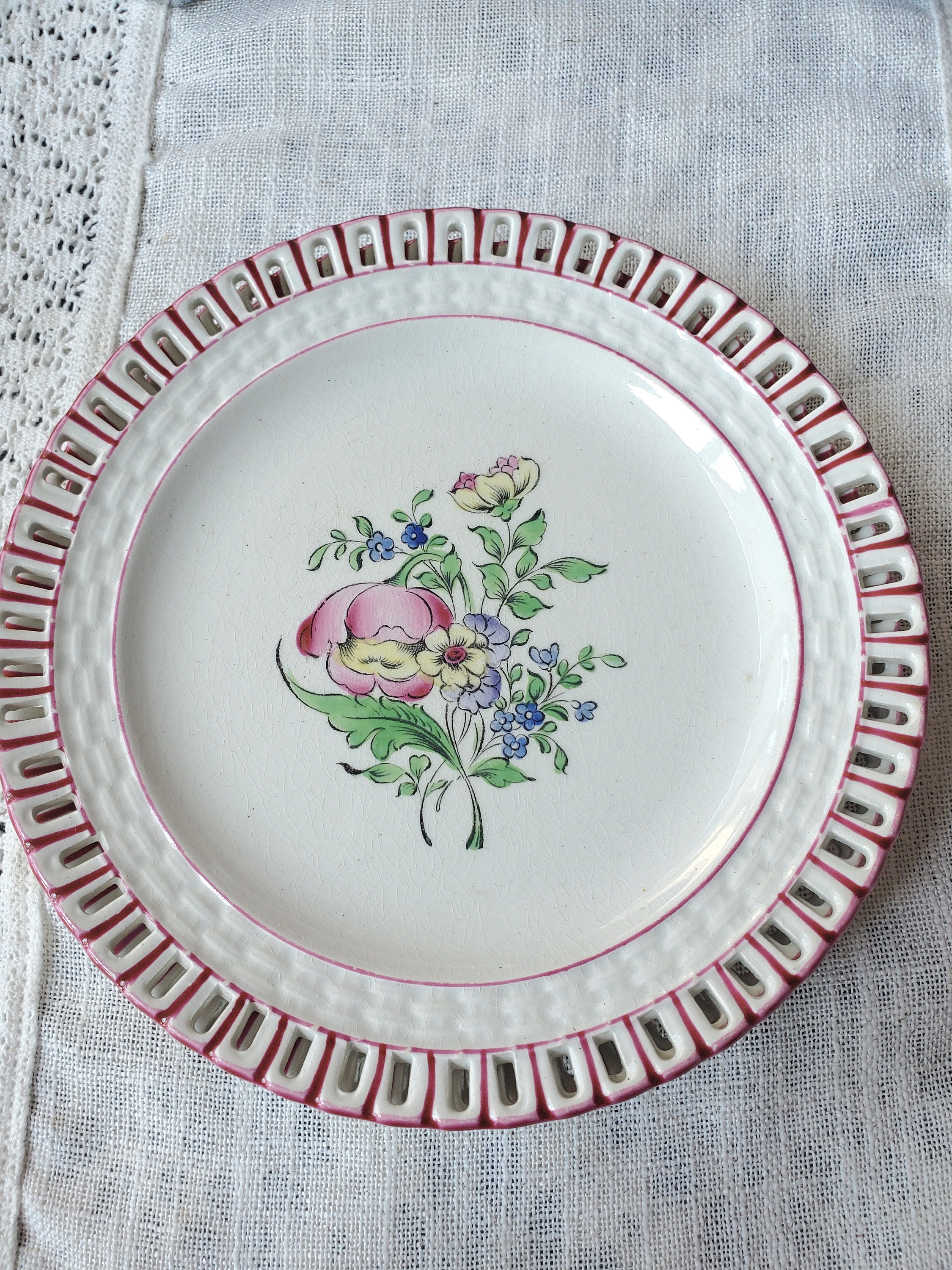 Vintage Flower Bouquet Plate Made in France KG Luneville Pink Open ...