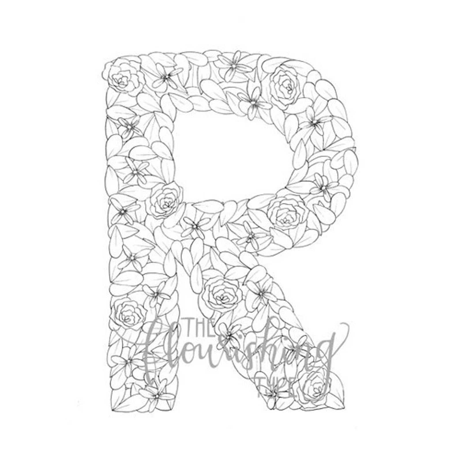 Printable Colouring Page - Letter R Floral Inspired - Rose & Rue - Etsy ...