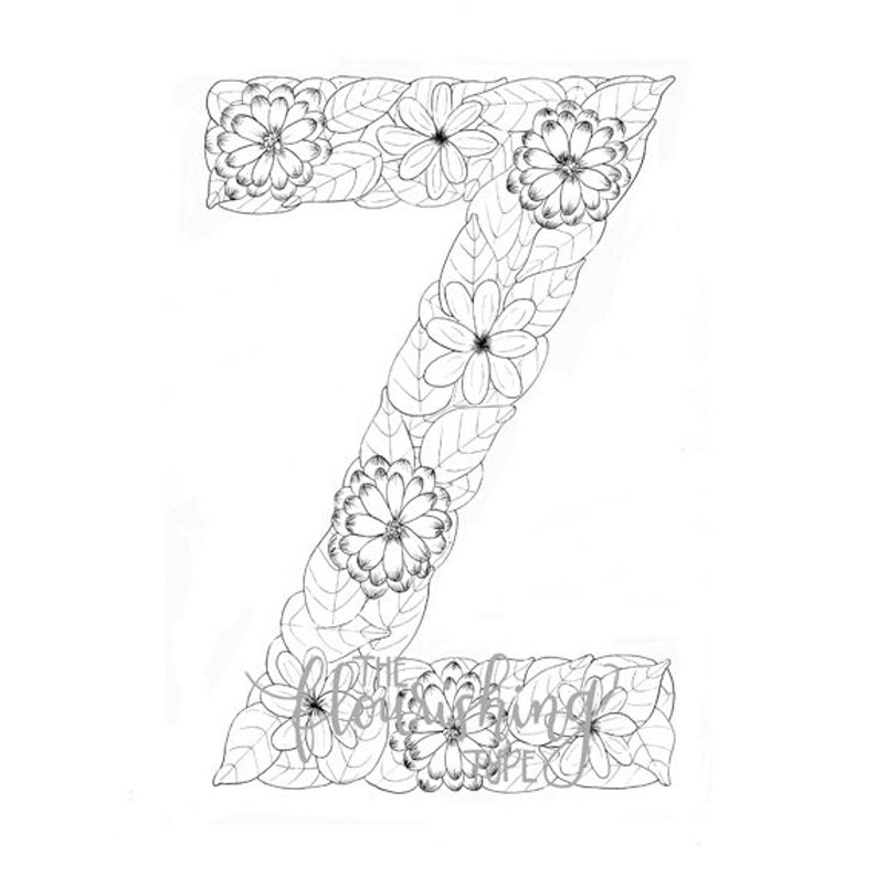Printable Colouring Page - Letter Z Floral Inspired - Zinnia & Zephyr ...