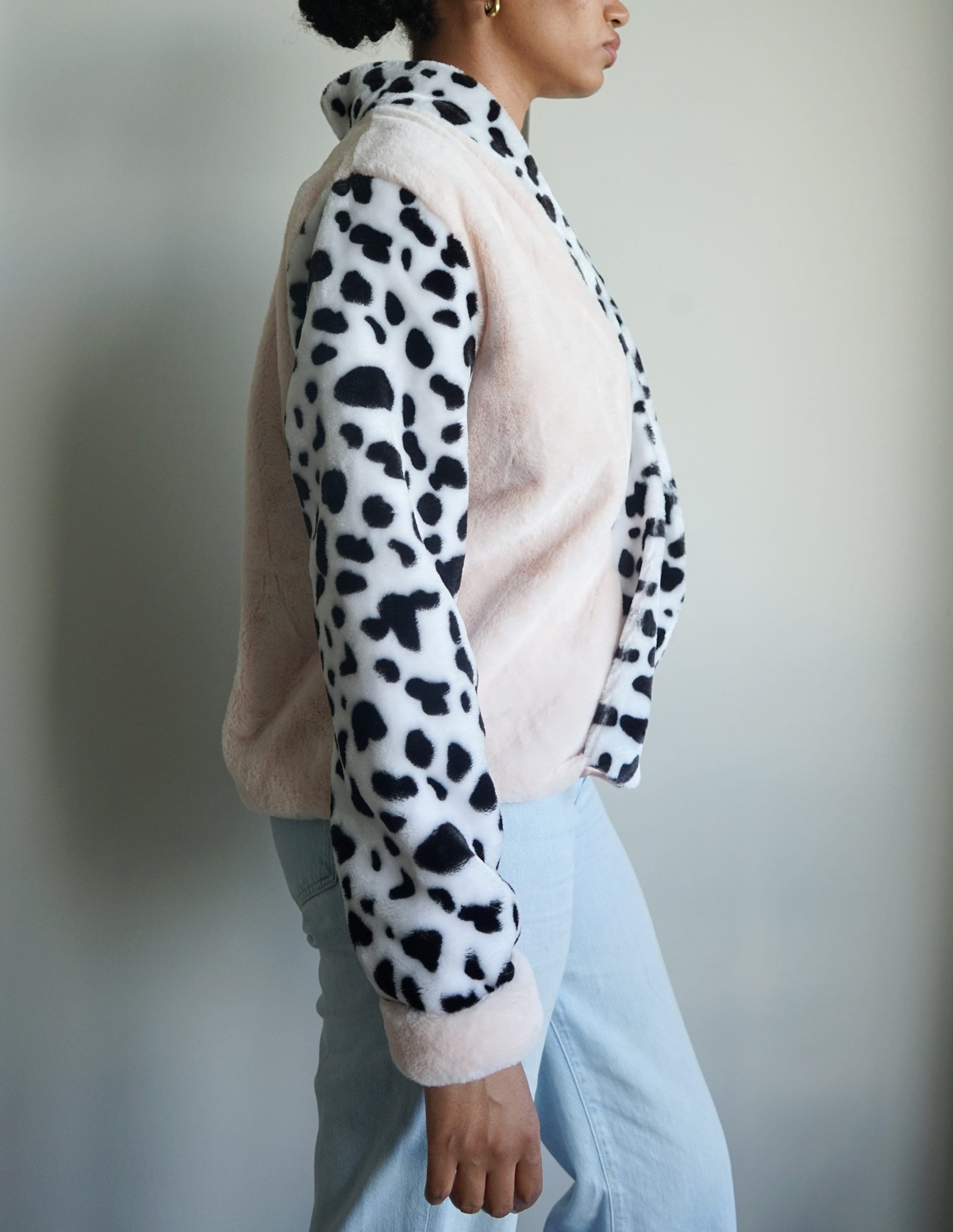 Cropped Fluffy Pink Cow Print Jacket | Unique Cow Print Cute Jacket - Etsy