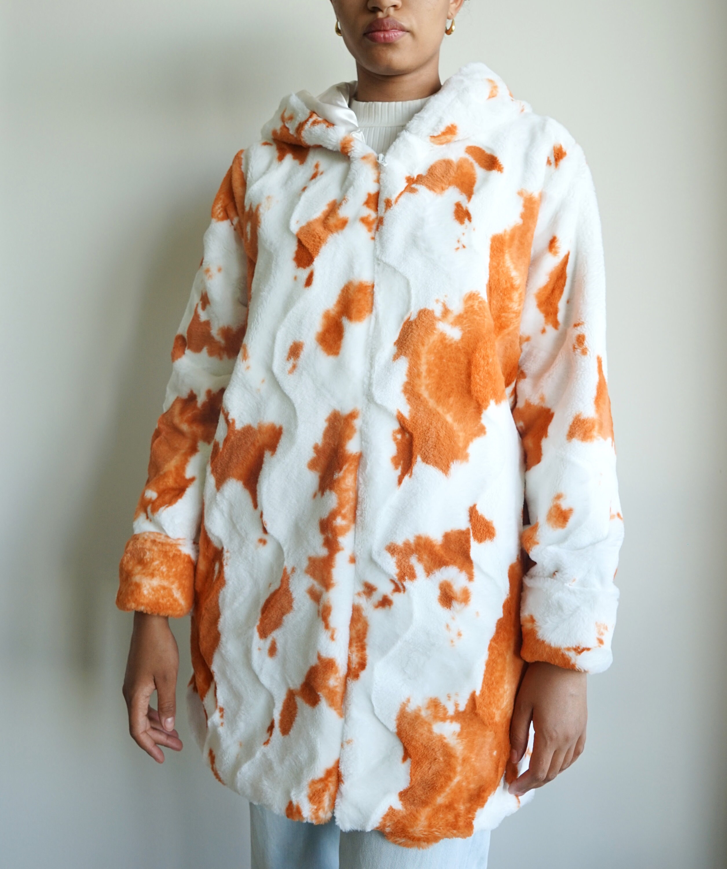 Fuzzy Faux Fur Orange Cow Print Hooded Jacket Soft Fuzzy Cow - Etsy